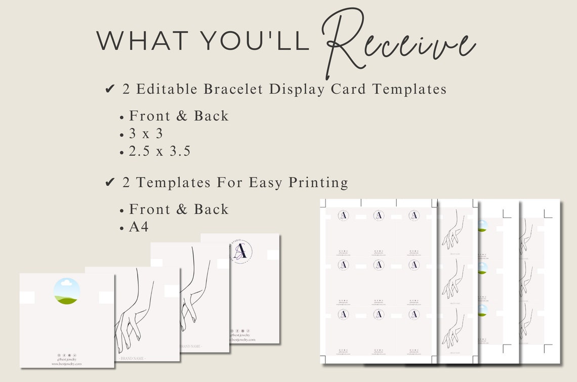 Editable Bracelet Display Card Template, Printable Bracelet Card ...