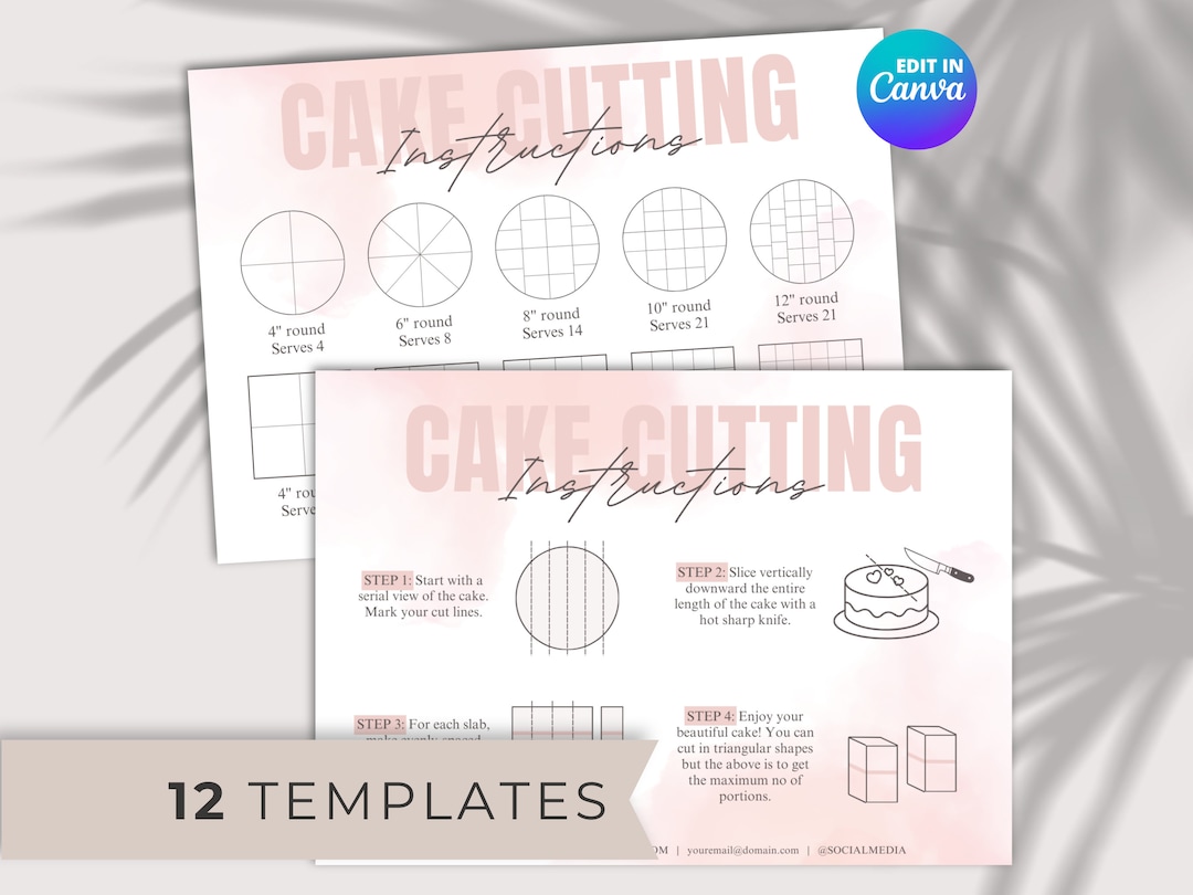 Cake Cutting Guide, Editable Cake Care Card, Cake Serving Guide for ...