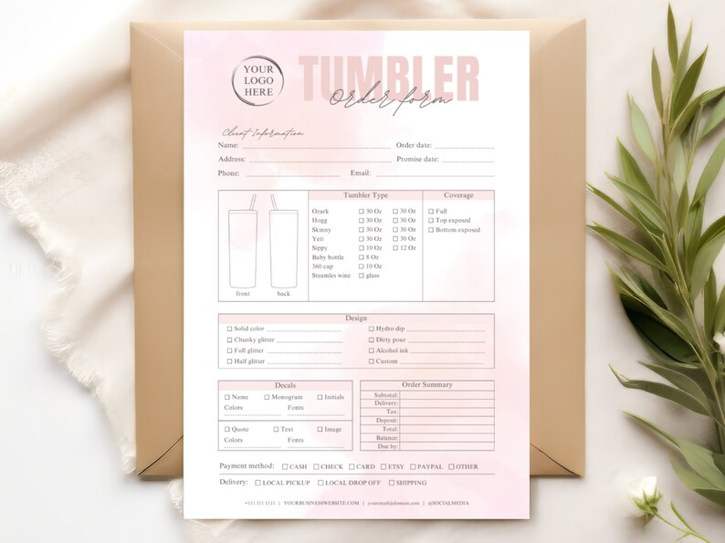 Tumbler Order Form Template, Order Form for Small Business, Etsy Order Forms Receipts, Custom ...