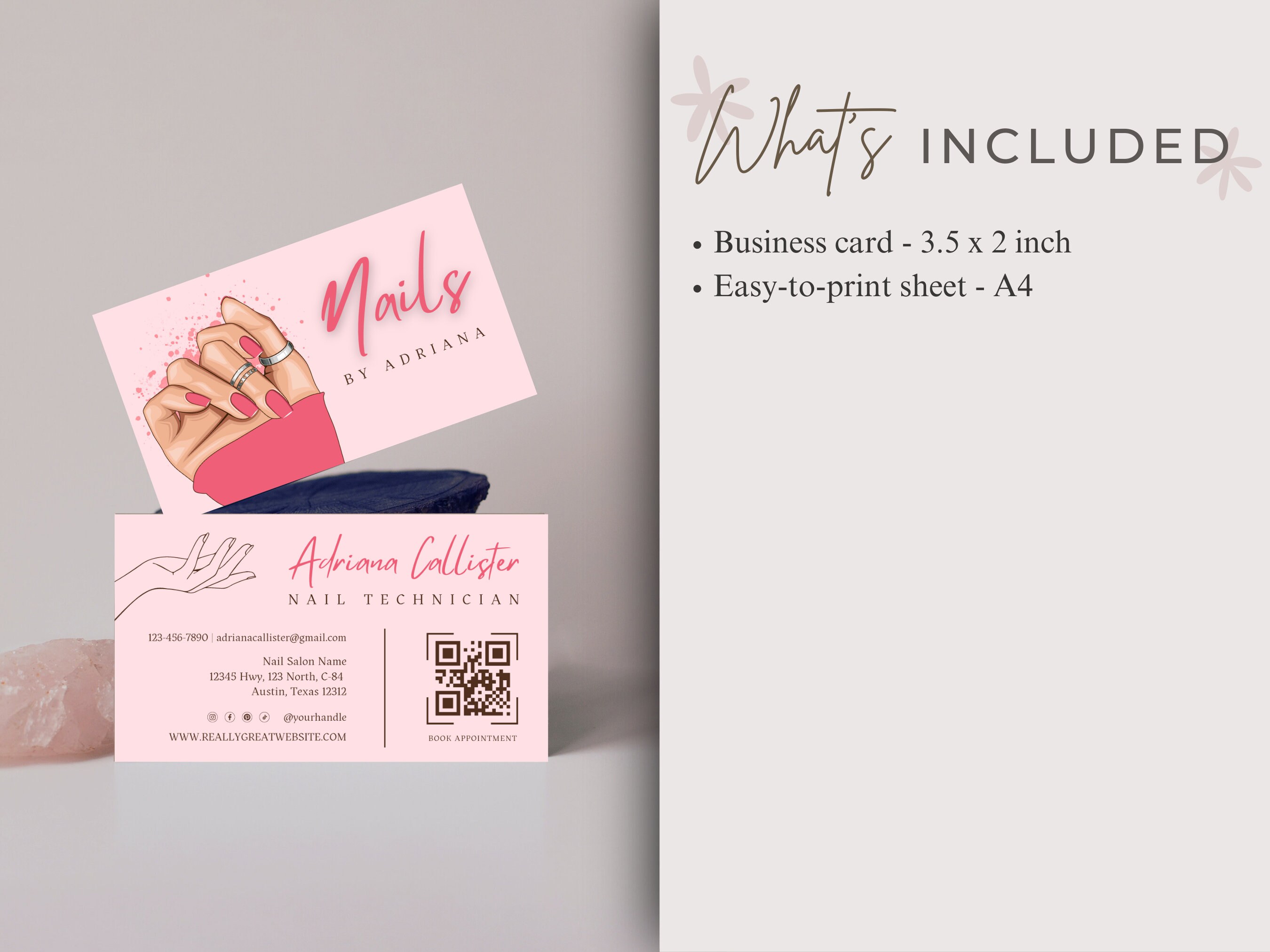 Printable Business Card for Nail Artist, Editable Nail Technician ...