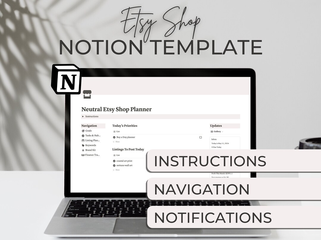 Neutral Etsy Seller Notion Template, Notion Template for Etsy Sellers, Etsy Shop Planner, Etsy ...