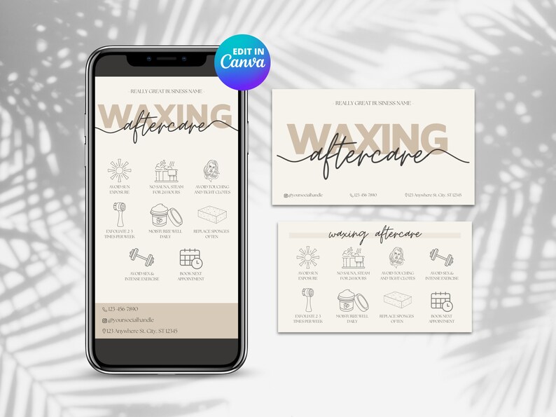 Minimalists Waxing Aftercare Card Template, Hair Wax Care Card, Hair ...