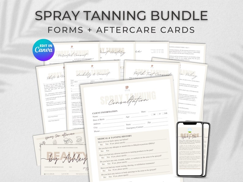 Editable Spray Tan Forms Bundle, Spray Tanning Consent Form Template ...