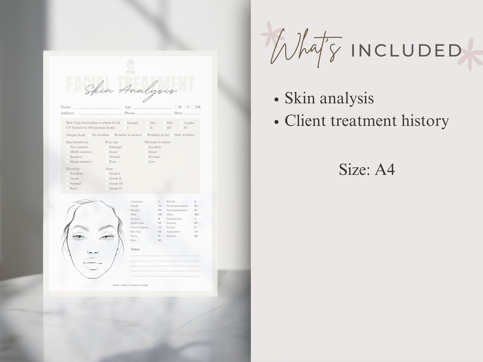 Skin Analysis Form Template, Skincare Template, Esthetician Facial ...