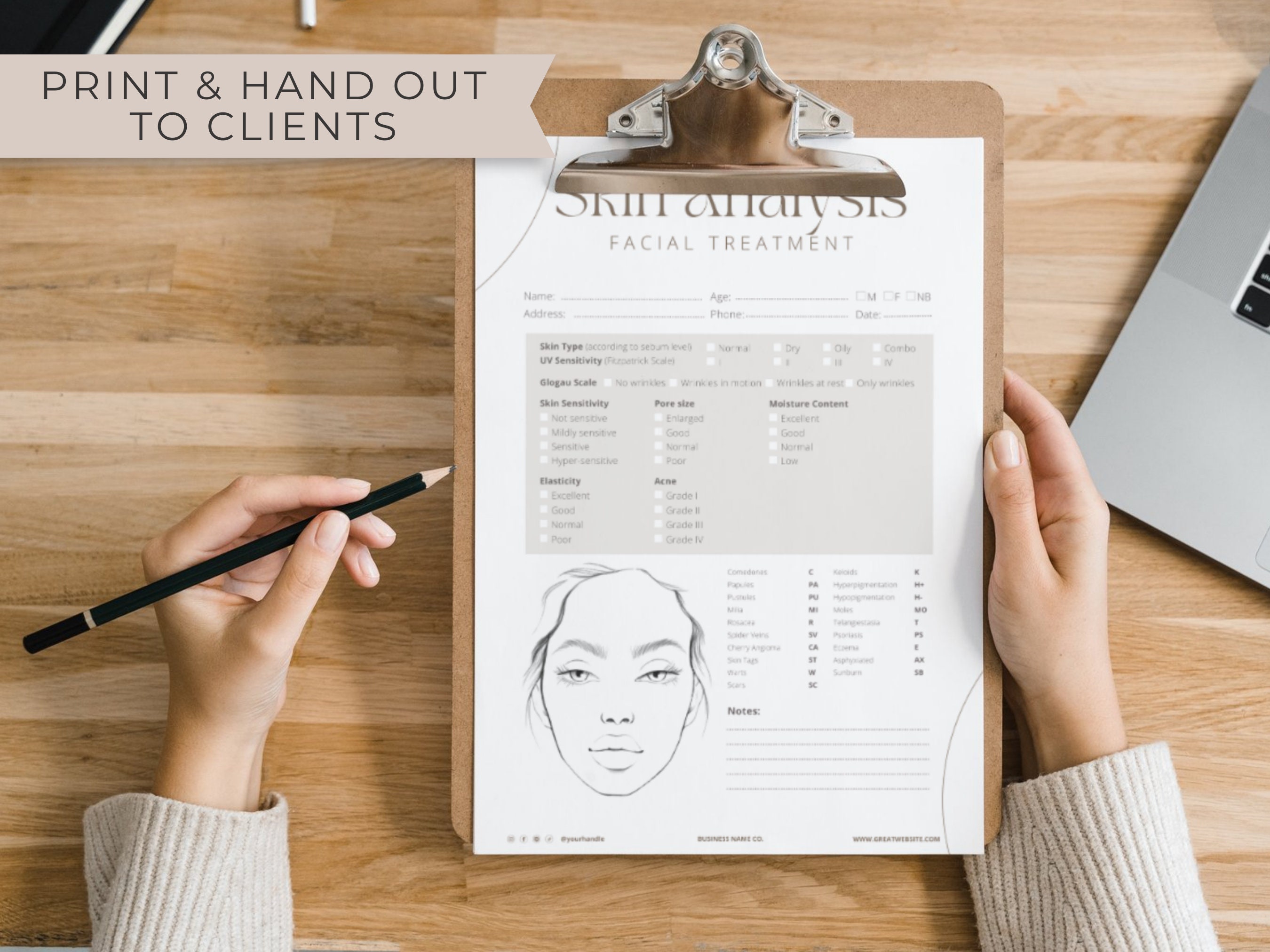 Skin Analysis Form Template, Skincare Template, Esthetician Facial ...