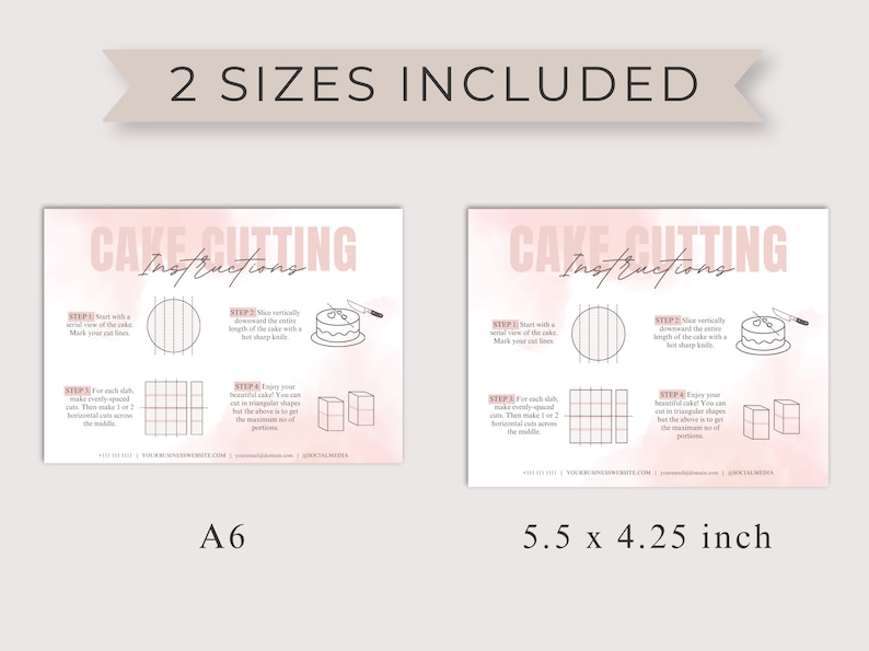 Cake Cutting Guide, Editable Cake Care Card, Cake Serving Guide for ...