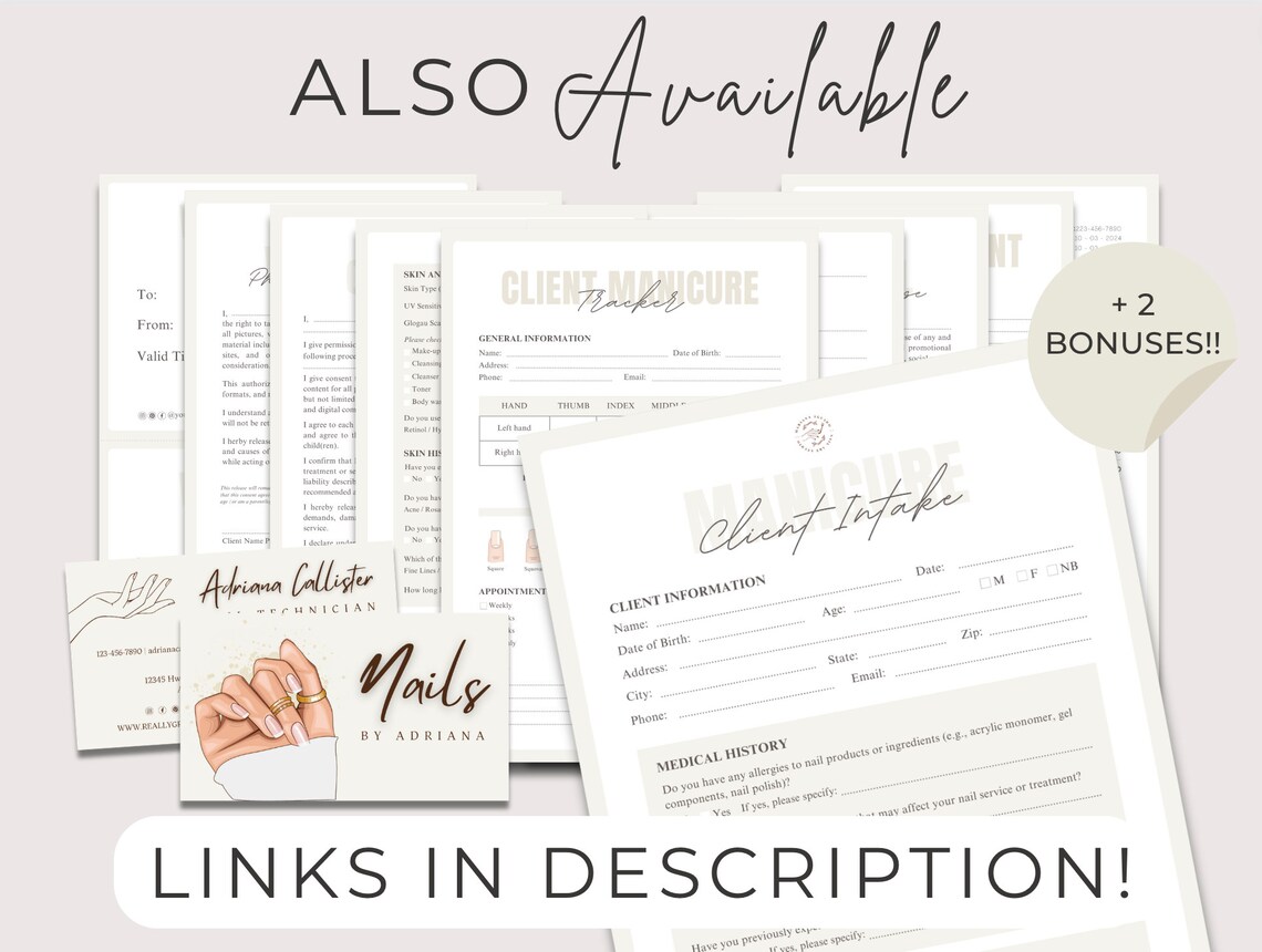 Editable Nail Artist Forms Bundle, Nail Consent Form Template, Nail ...