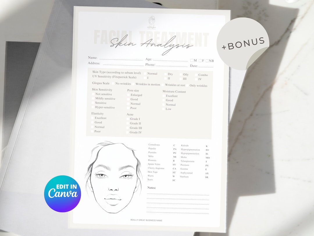 Skin Analysis Form Template, Skincare Template, Esthetician Facial ...