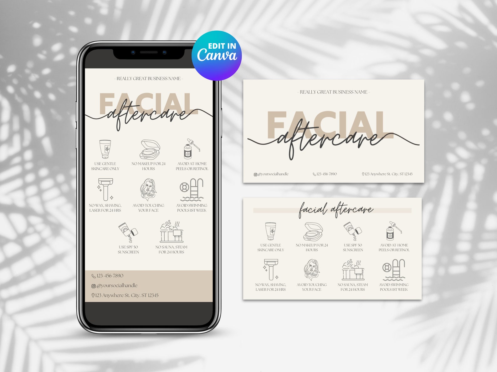 Modern Facial Aftercare Card, Aftercare Card for Estheticians, Editable ...