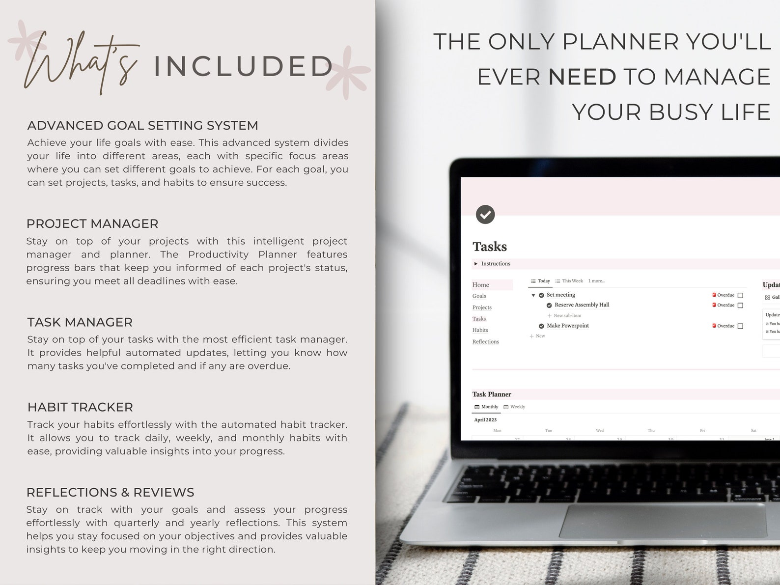 Pink Notion Template Productivity Planner, Notion Goals Planner, Notion ...