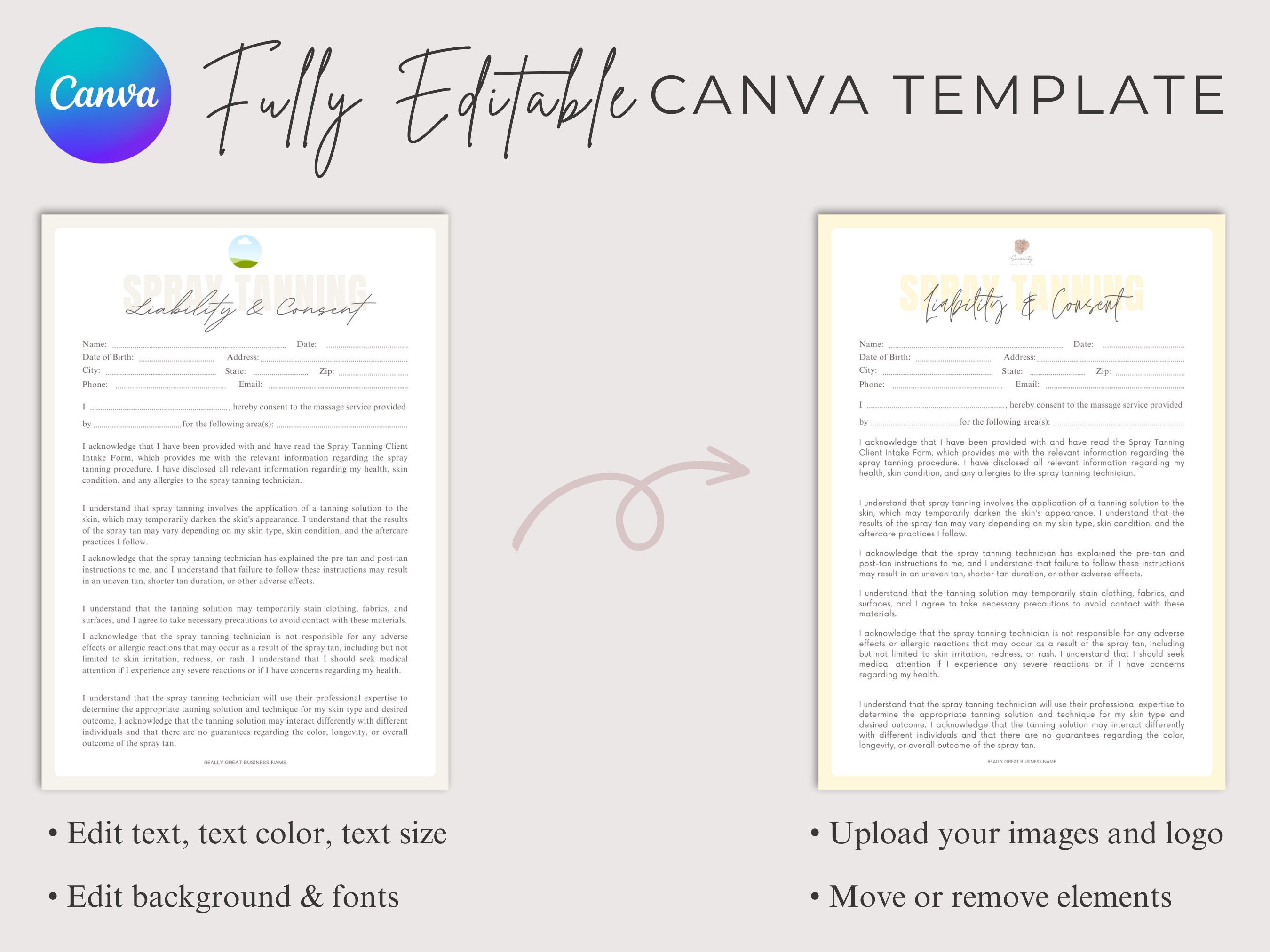 Editable Spray Tan Consent Form Printable, Spray Tan Artist Liability ...