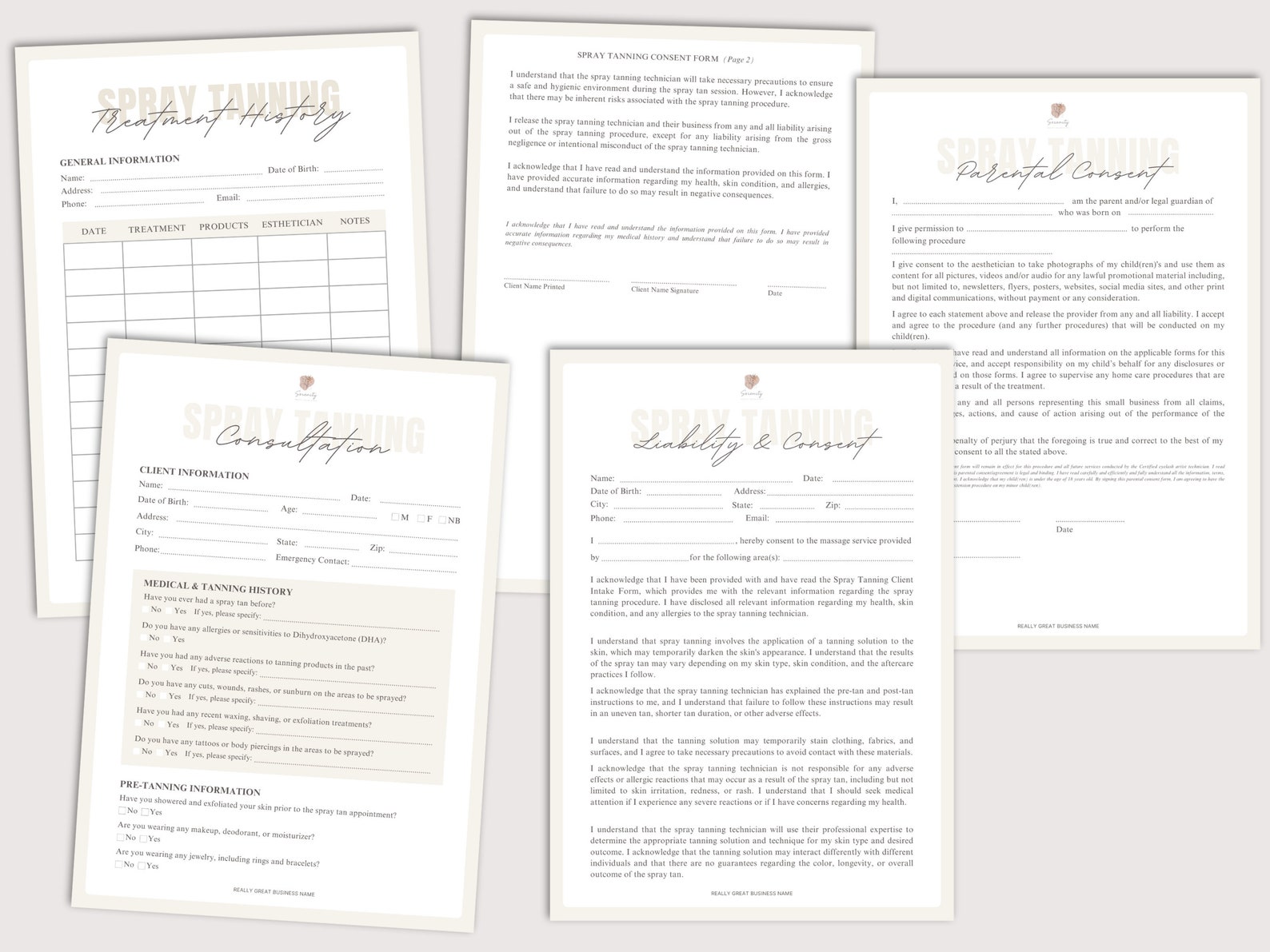 Editable Spray Tan Forms Bundle, Spray Tanning Consent Form Template ...