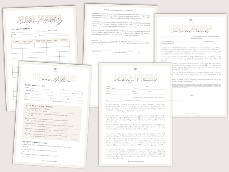 Editable Spray Tan Forms Bundle, Spray Tanning Consent Form Template ...