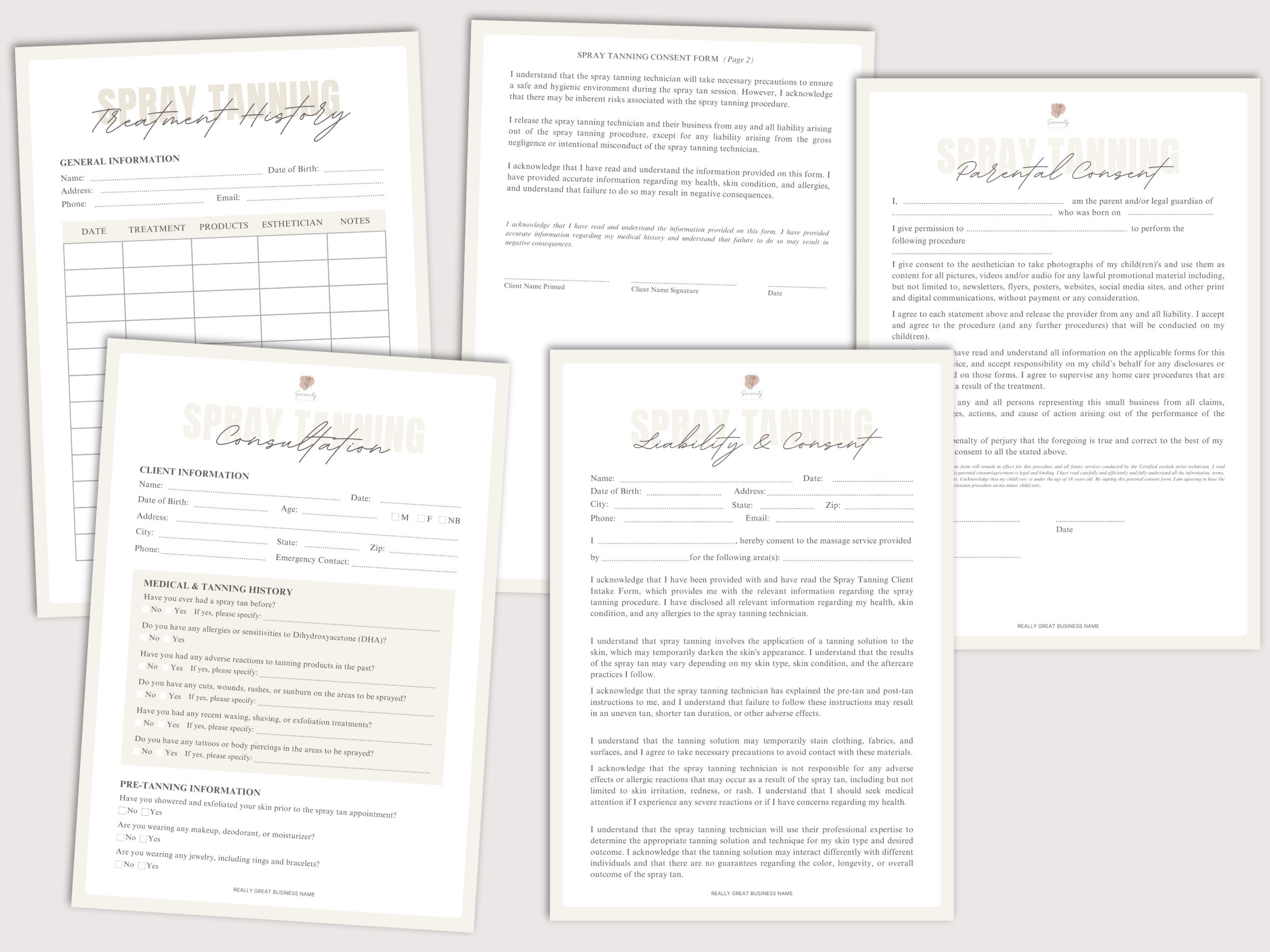Editable Spray Tan Forms Bundle, Spray Tanning Consent Form Template ...