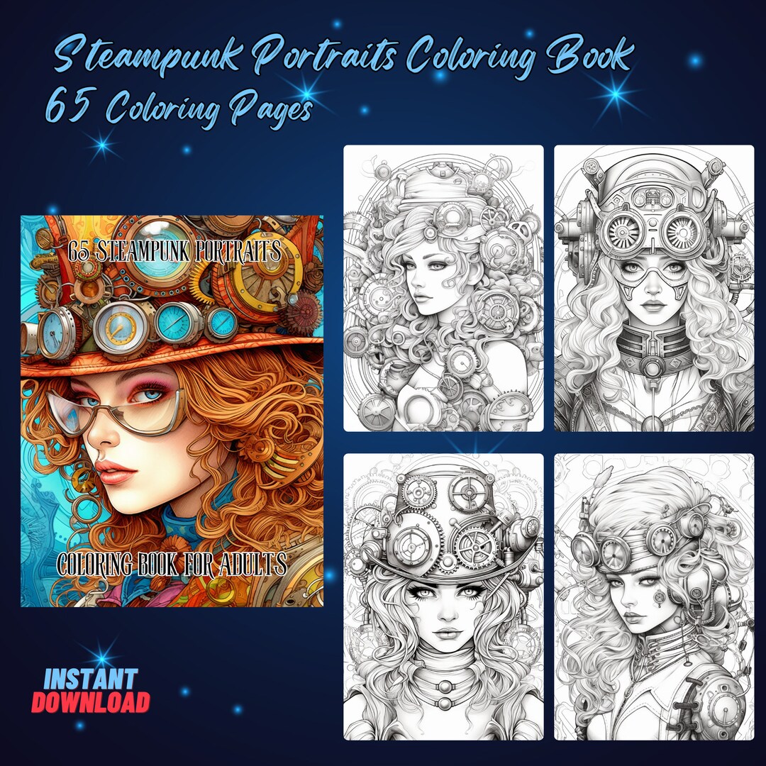 Steampunk Portraits Coloring Book for Stress Relief | Steampunk ...