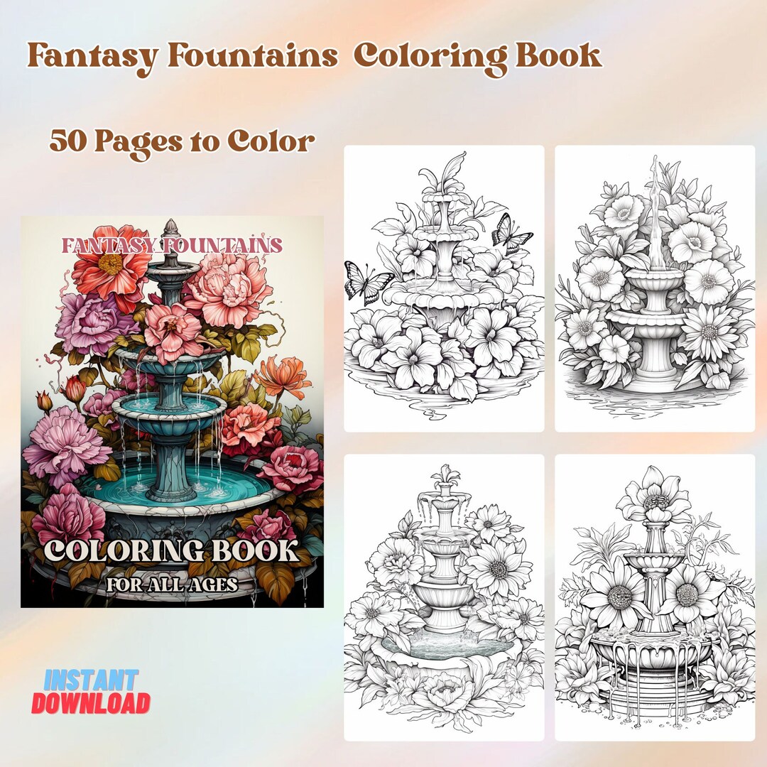 Fantasy Fountains Coloring Book: 50 Floral Designs (PDF Download) - Etsy
