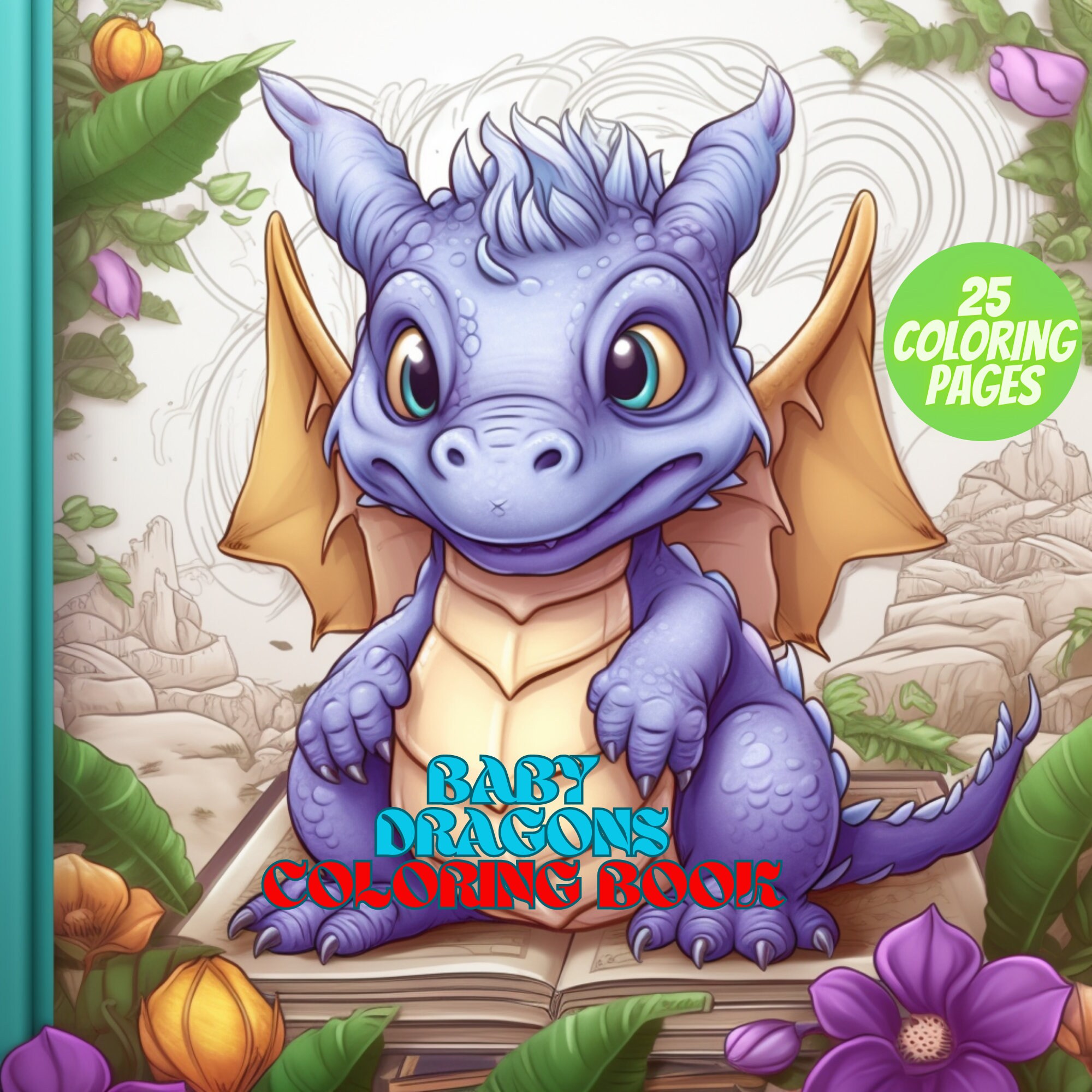 25 Baby Dragon Fantasy Coloring Page Book, Adults Kids Instant Download ...