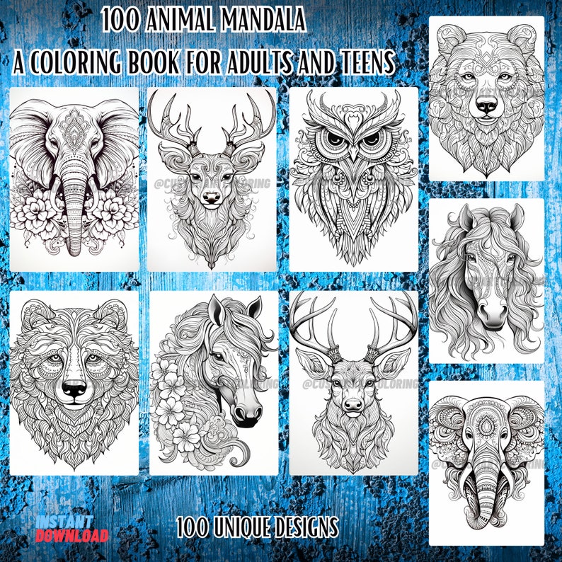 100 Animal Mandala Coloring Pages: 100 Detailed Designs (digital ...