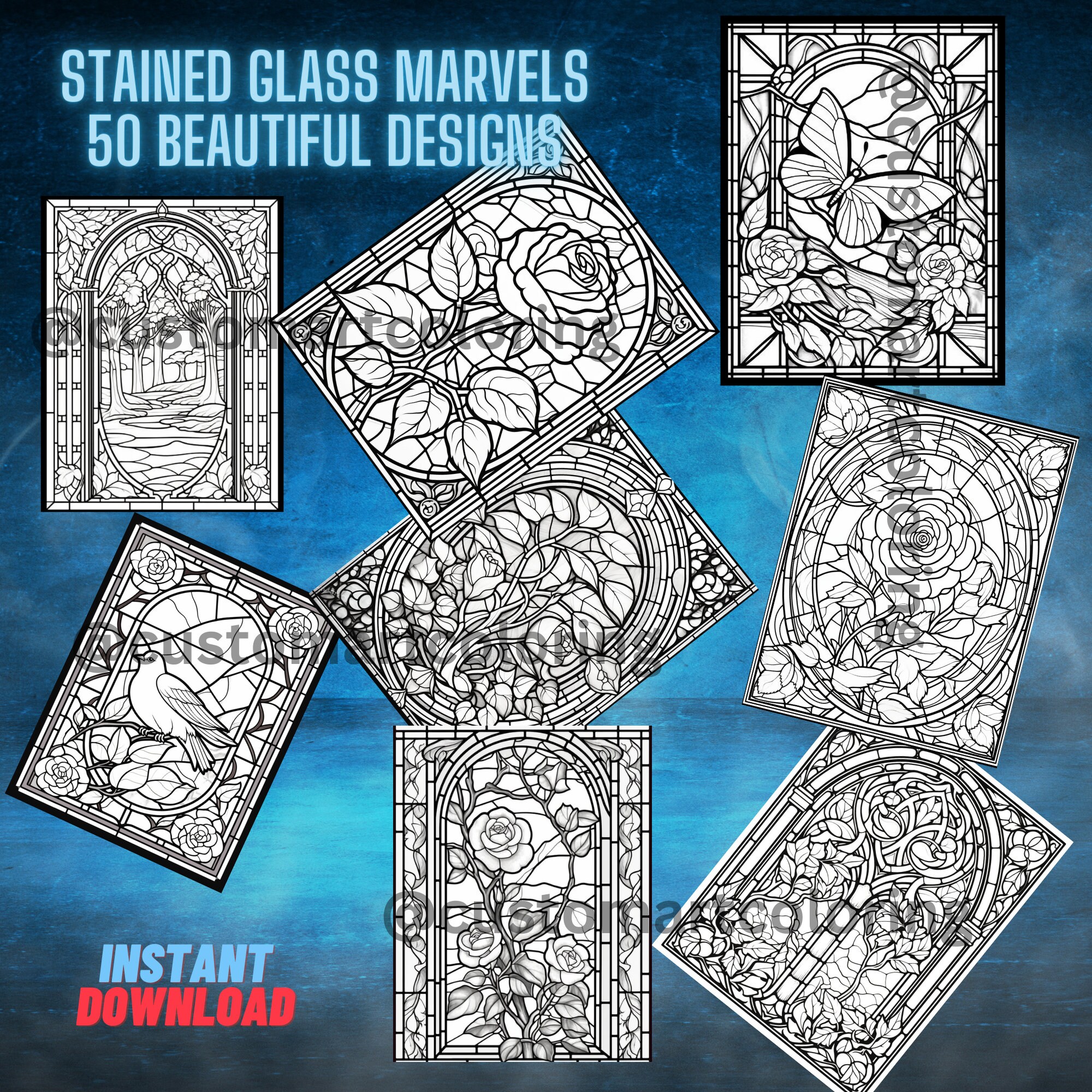 Stained Glass Marvels Coloring Book | 50 Stained Glass Coloring Pages ...