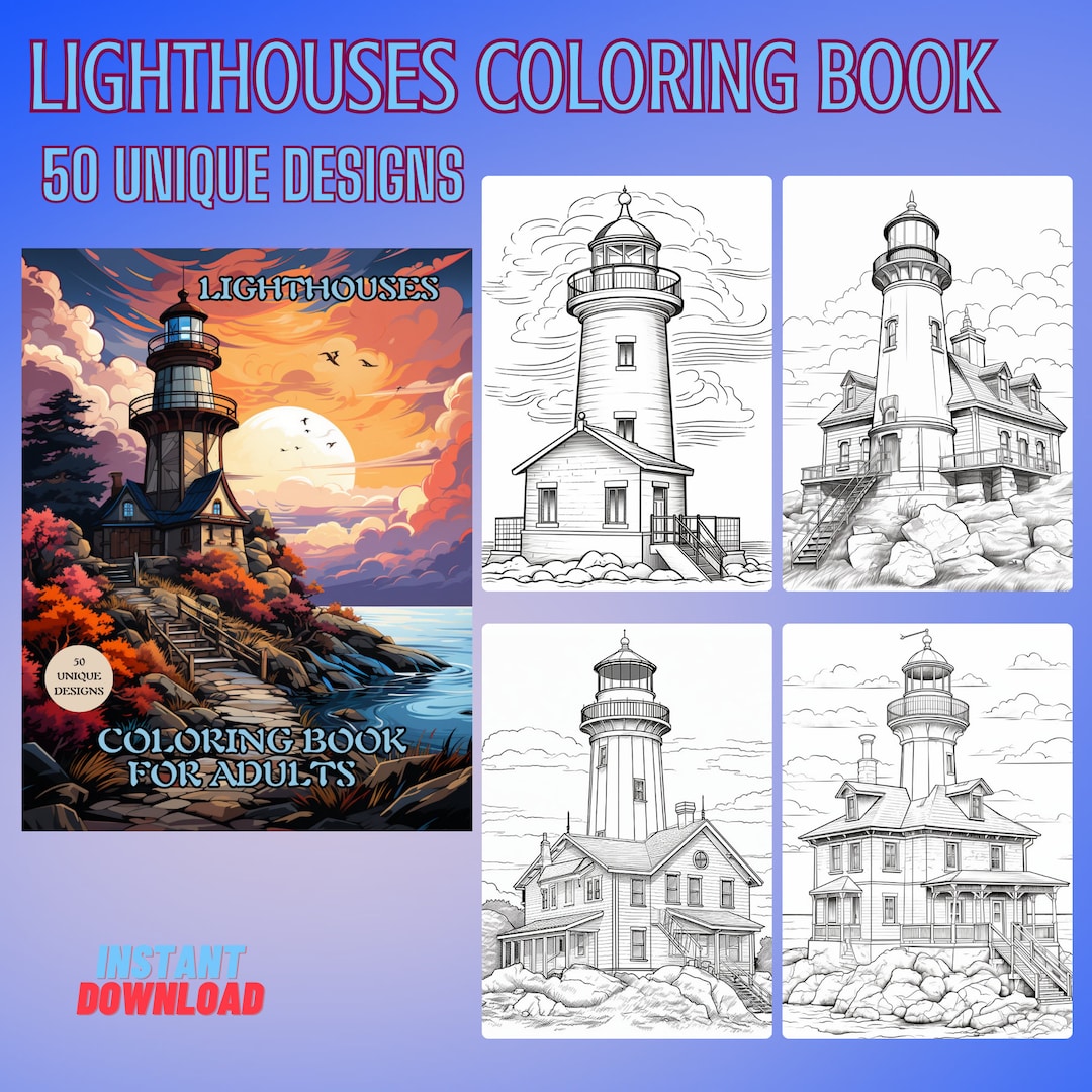 Lighthouses Coloring Book | 50 Coloring Pages With Lighthouses | Adult ...