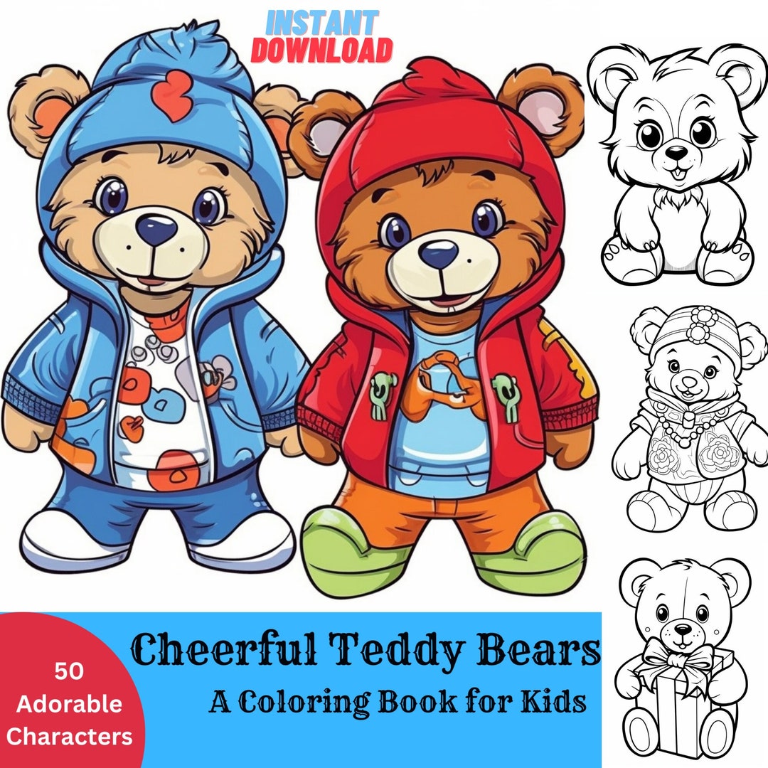 Cheerful Teddy Bears Coloring Book for Kids | 50 Coloring Pages for ...