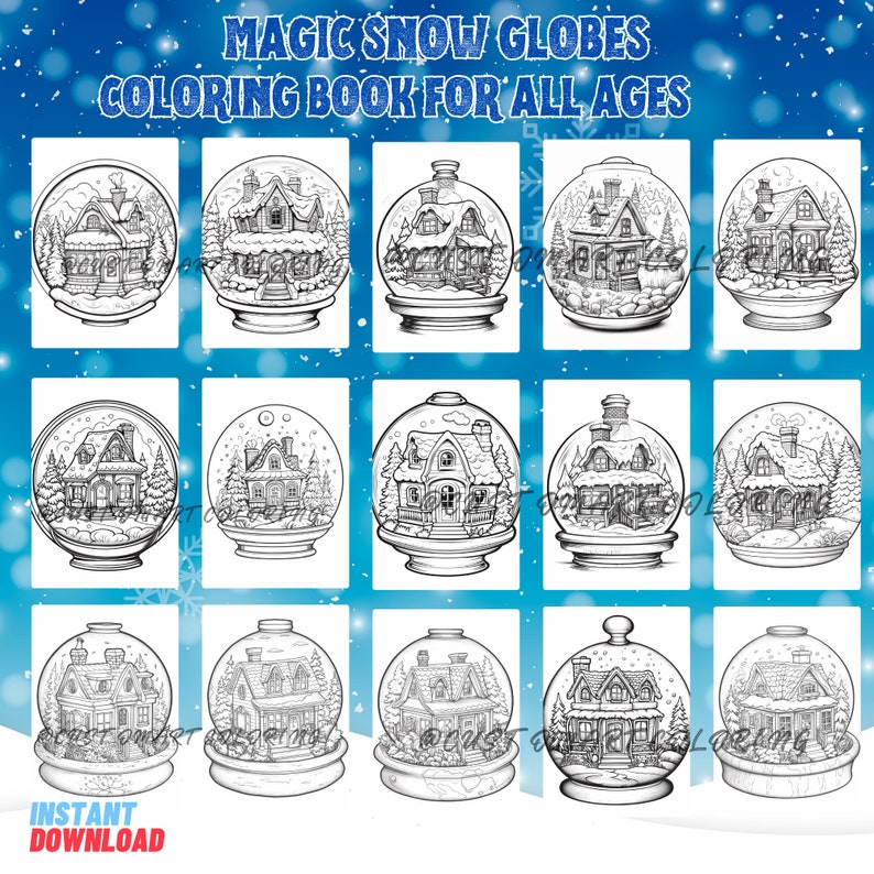 Magic Snow Globes Coloring Book 50 Coloring Pages With Snowglobes ...