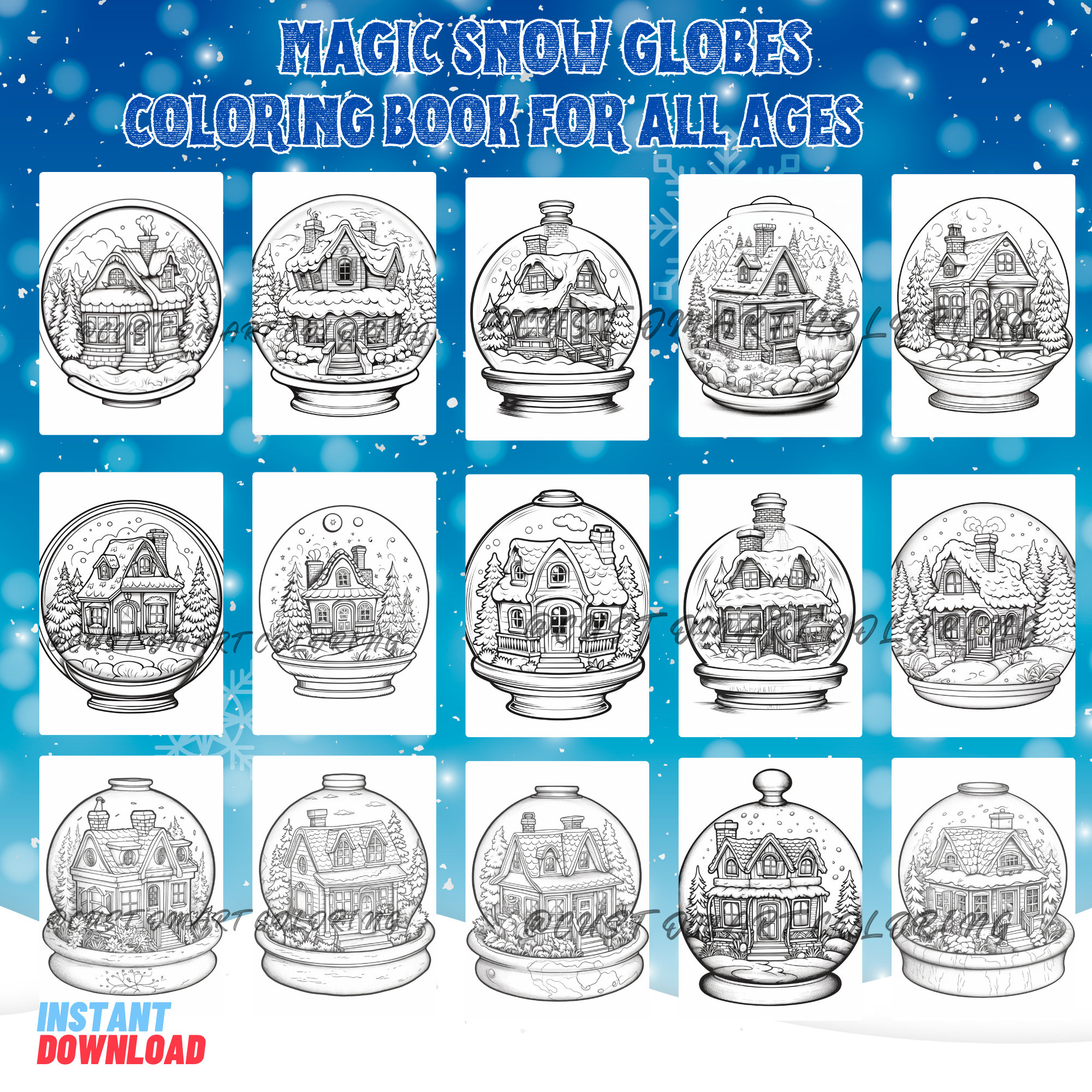 Magic Snow Globes Coloring Book 50 Coloring Pages With Snowglobes ...