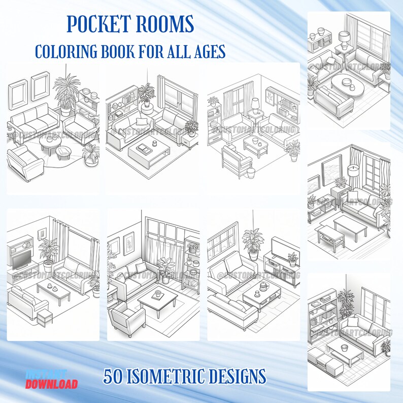 Pocket Room Coloring Book | 50 Pocket Room Coloring Pages | Isometric ...