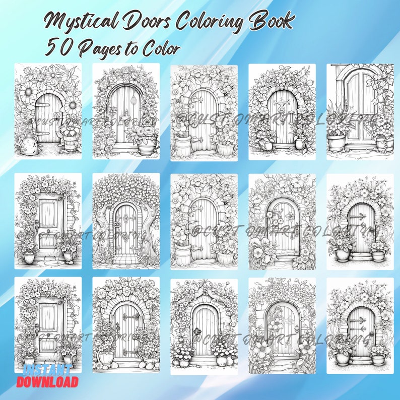 Mystical Doors Coloring Book | 50 Coloring Pages for All Ages | Flowers ...
