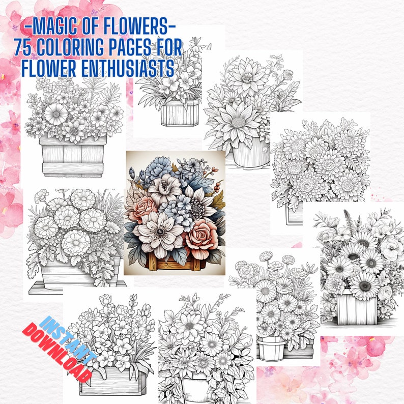Magic of Flowers Coloring Book | 75 Flower Coloring Pages | A ...