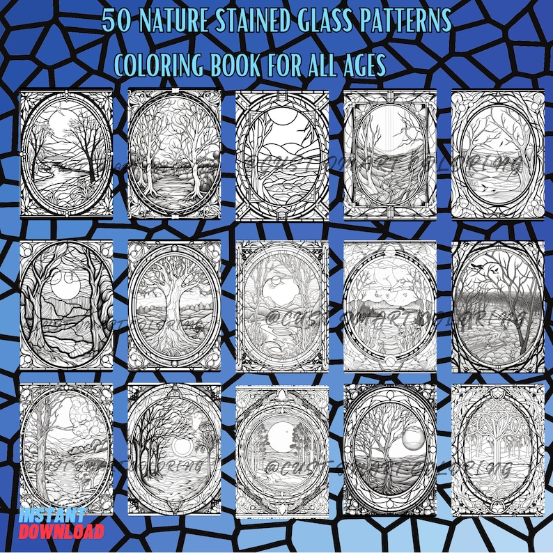 50 Nature Stained Glass Patterns Coloring Book Nature Stained Glass 7786