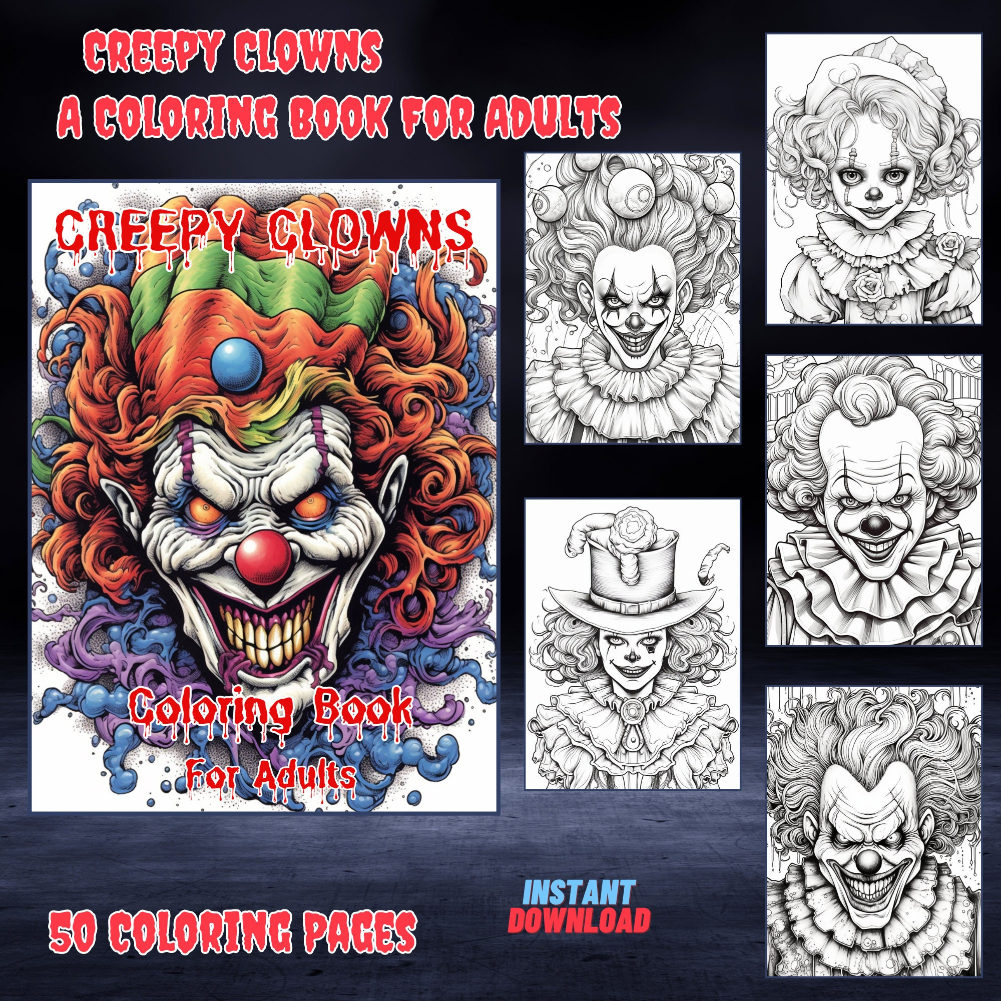 Creepy Clowns Coloring Book 50 Scary Clowns Coloring Pages - Etsy