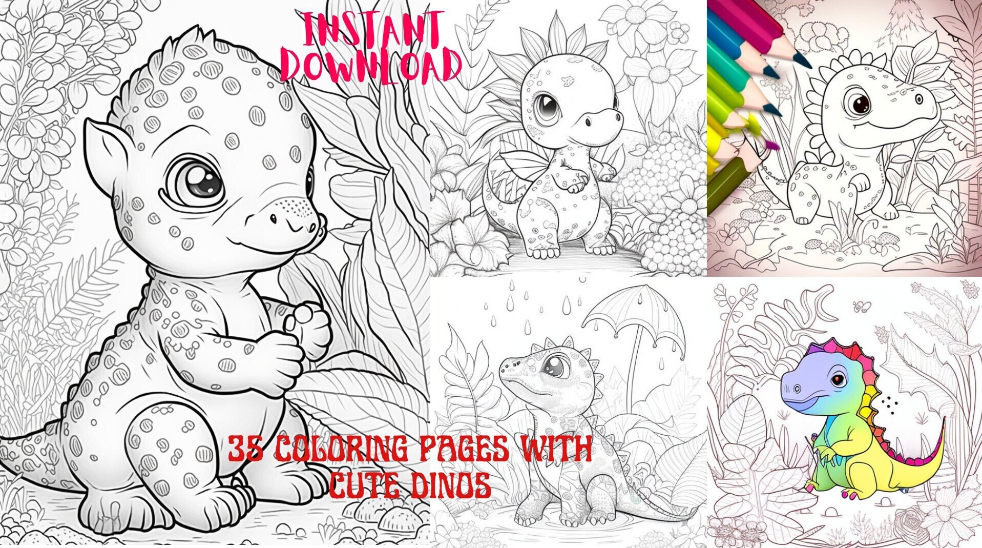 35 Coloring Pages With Cute Dinos Color Your Favorite Dinosaurs With ...