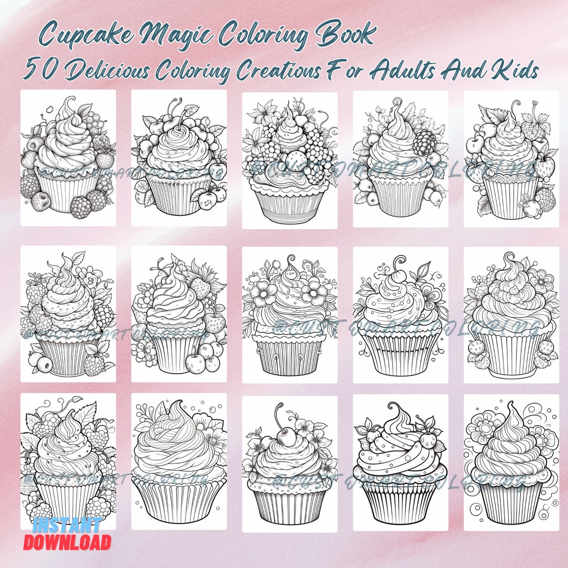 Cupcake Coloring Book 50 Coloring Pages for Adults and Kids Cupcake ...