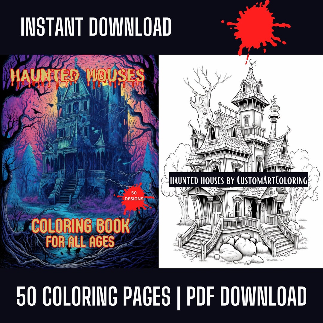 Haunted Houses Coloring Book | 50 Coloring Pages With Haunted Houses ...