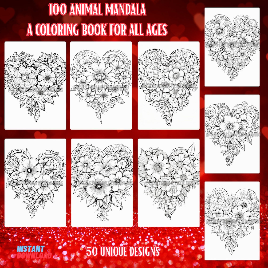 Hearts for Valentine's Day Coloring Book | 50 Happy Valentines Coloring ...