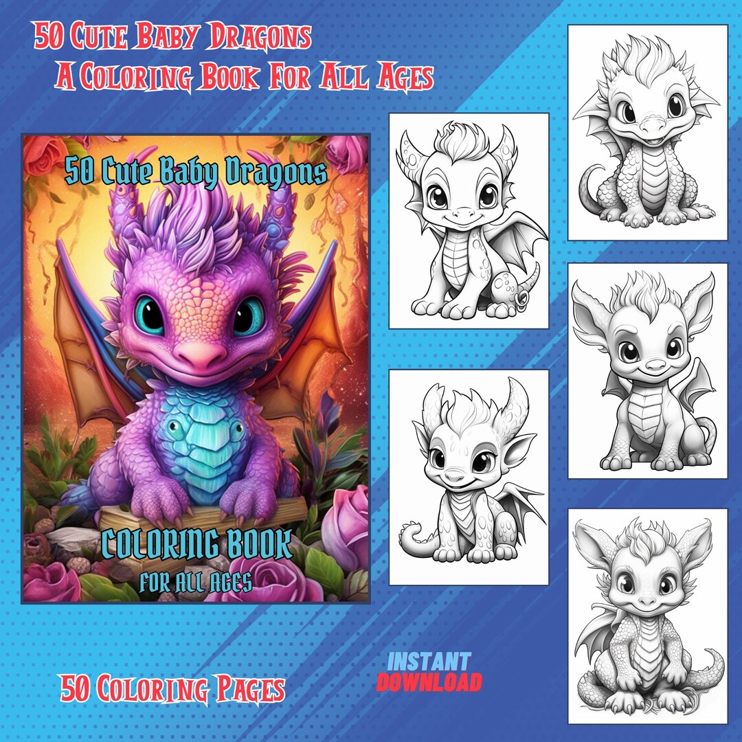 50 Cute Baby Dragons Coloring Book | 50 Coloring Pages With Baby ...