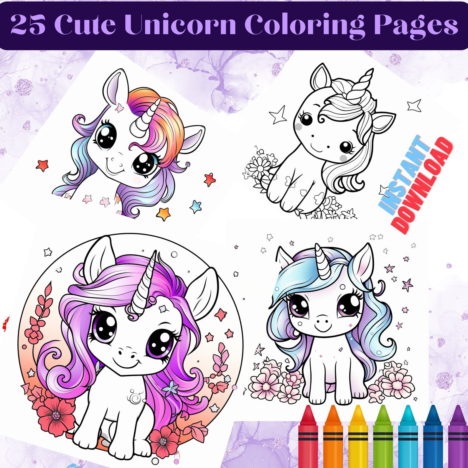 25 Unicorn Coloring Pages Unicorn Printables for Kids - Etsy