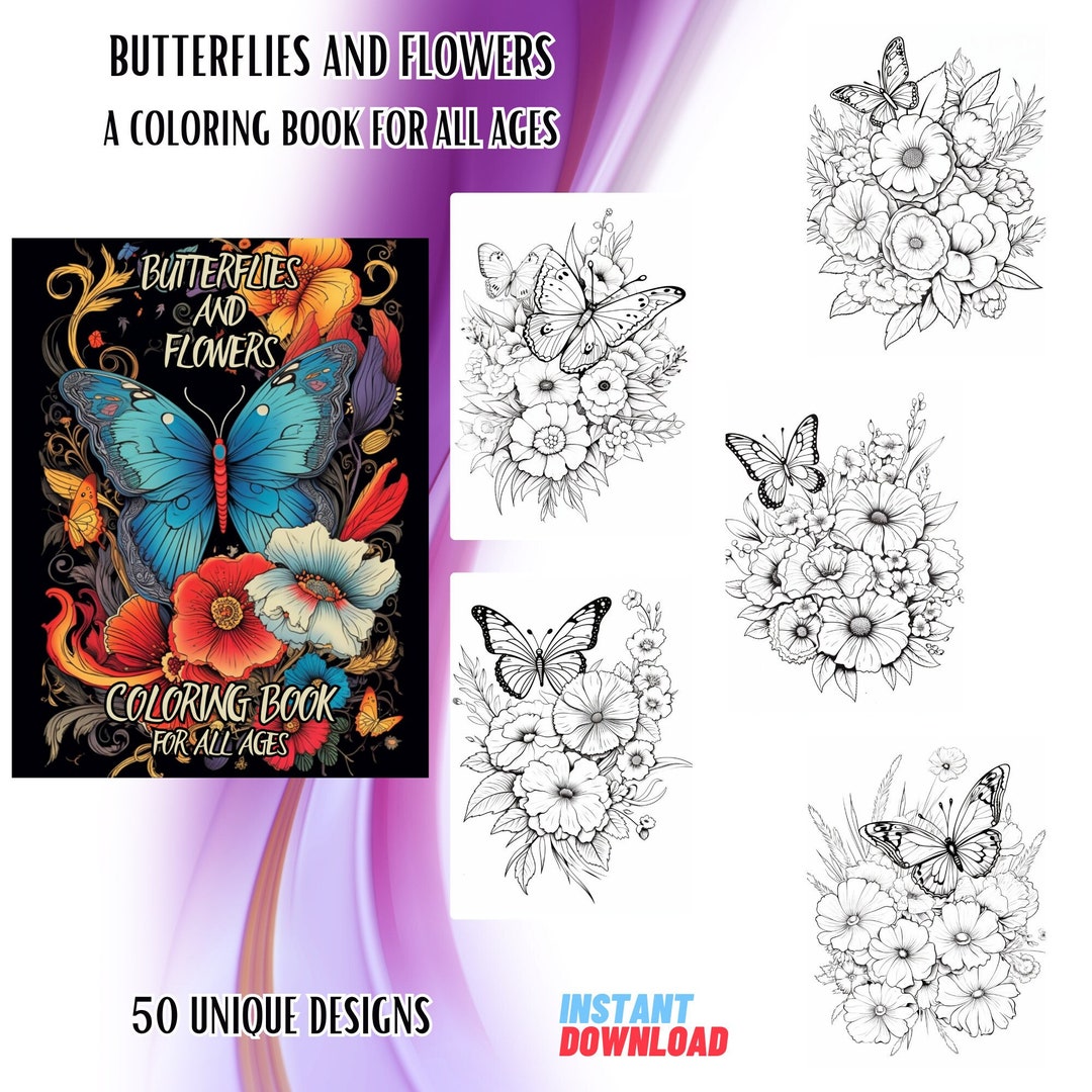 Butterflies and Flowers Coloring Book | 50 Butterfly Coloring Pages ...