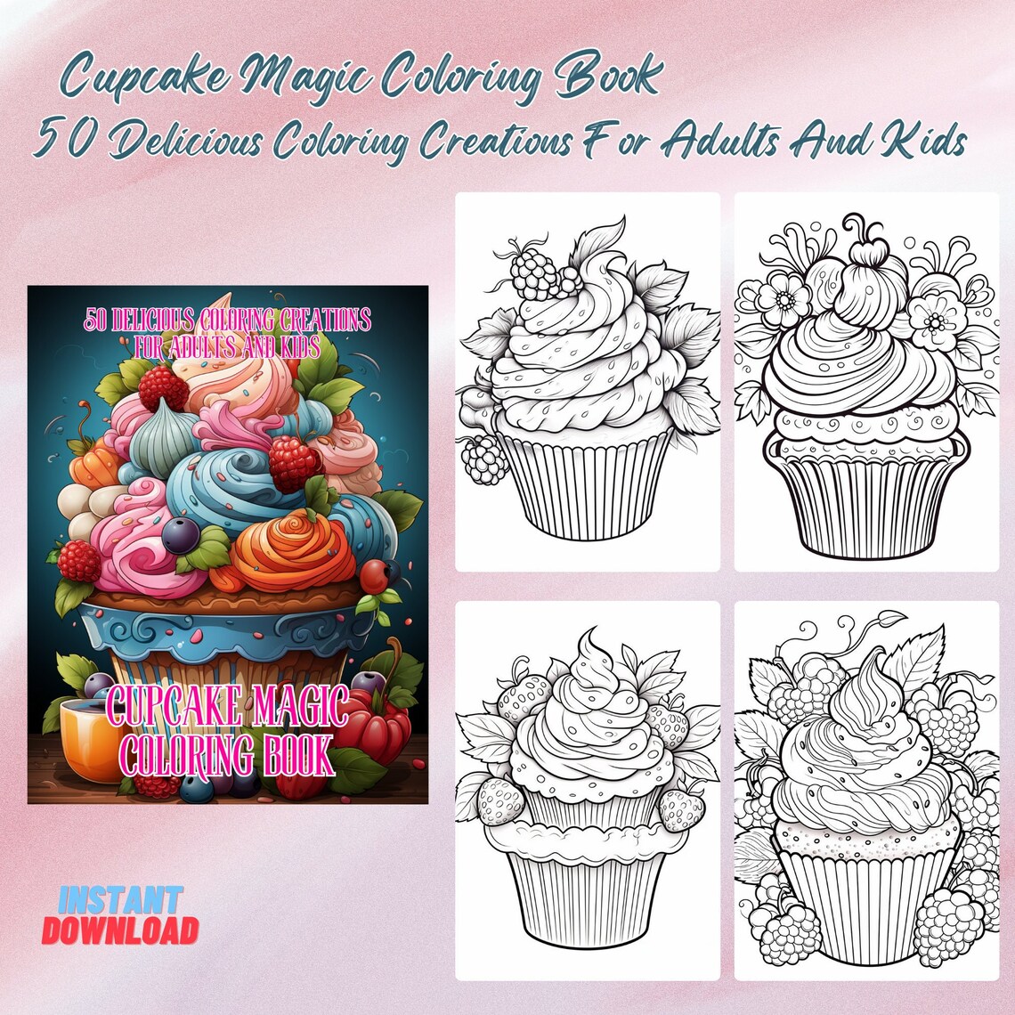 Cupcake Coloring Book 50 Coloring Pages for Adults and Kids Cupcake ...