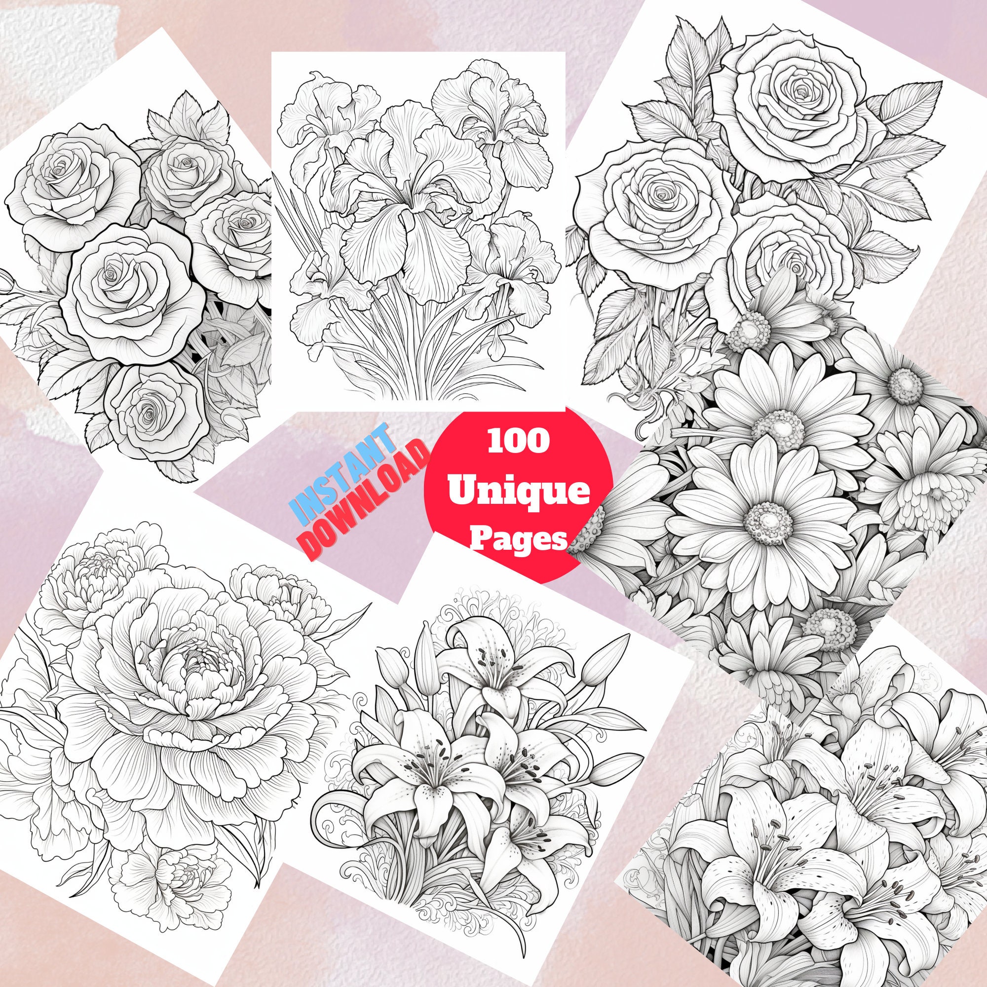 Flower Coloring Book 100 Pages Unique Flower Coloring Pages Botanical ...