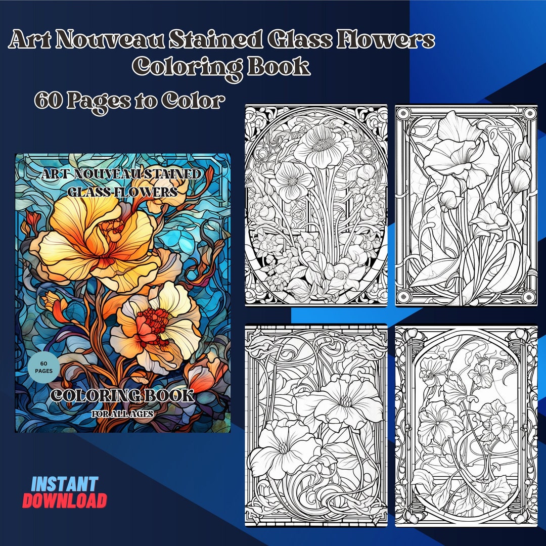 Art Nouveau Stained Glass Flowers Coloring Book (digital Download) - Etsy