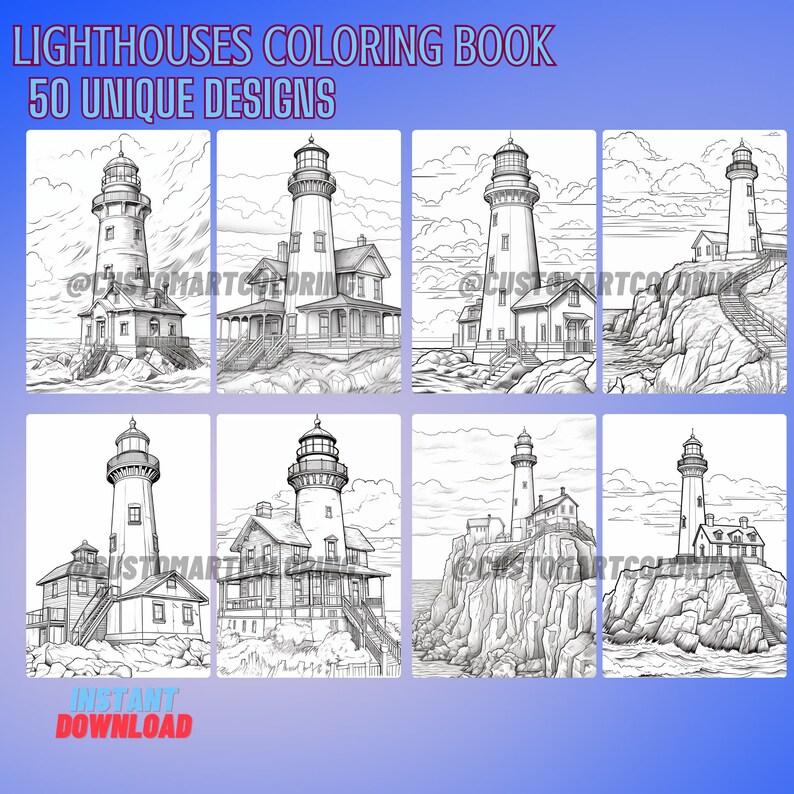 Lighthouses Coloring Book | 50 Coloring Pages With Lighthouses | Adult ...