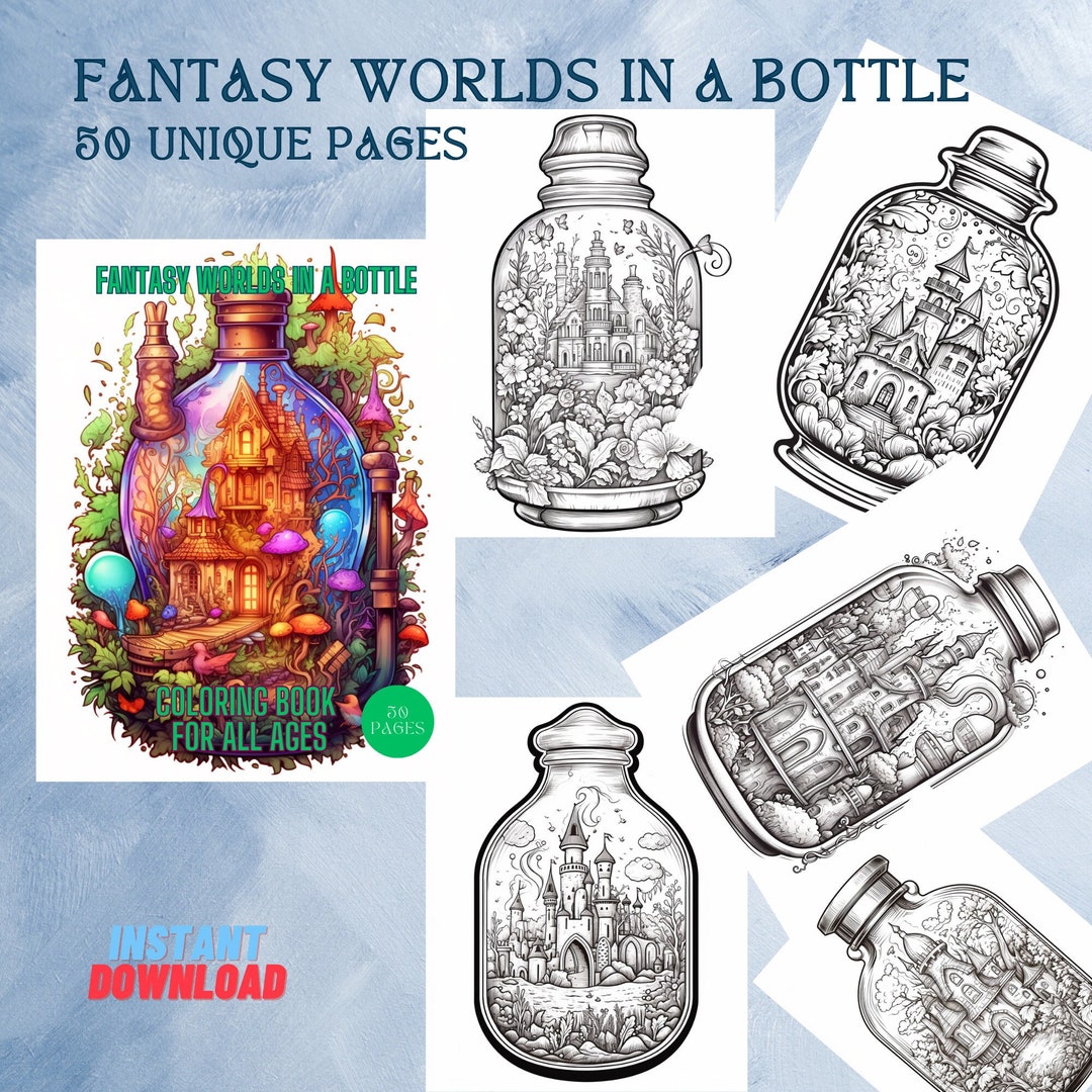 Fantasy Worlds in a Bottle Coloring Book: 50 Unique Pages (PDF) - Etsy