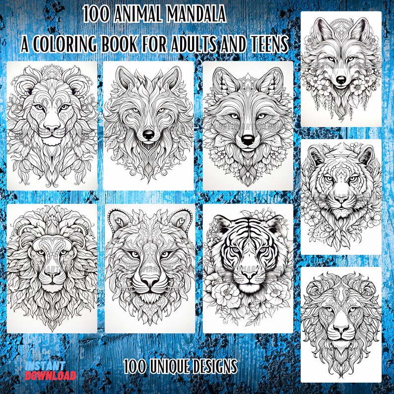 100 Animal Mandala Coloring Pages: 100 Detailed Designs (digital ...