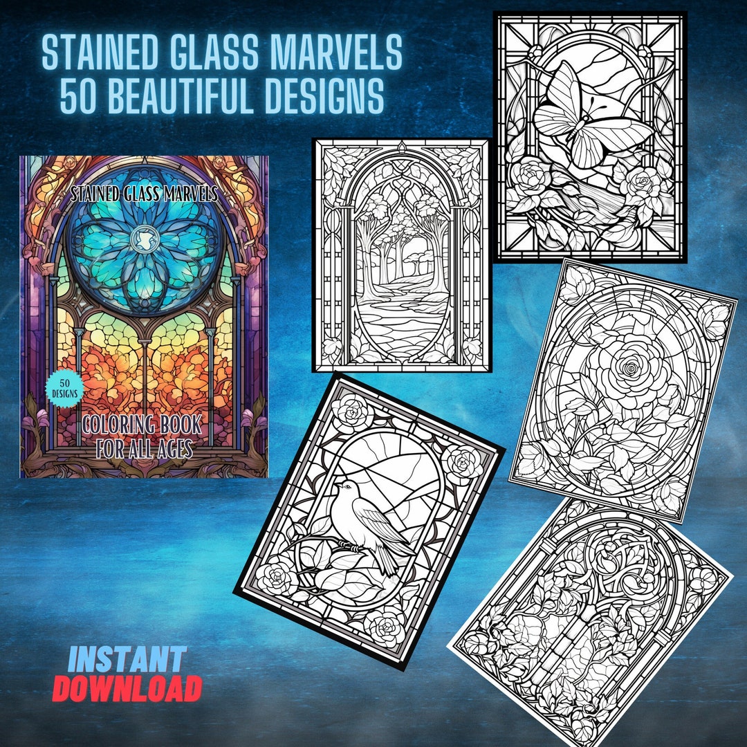 Stained Glass Marvels Coloring Book | 50 Stained Glass Coloring Pages ...