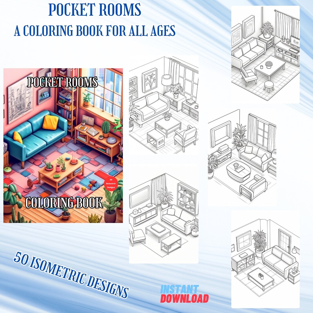 Pocket Room Coloring Book | 50 Pocket Room Coloring Pages | Isometric ...
