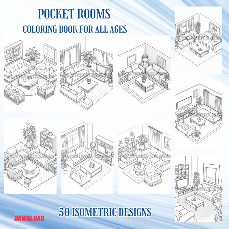 Pocket Room Coloring Book | 50 Pocket Room Coloring Pages | Isometric ...