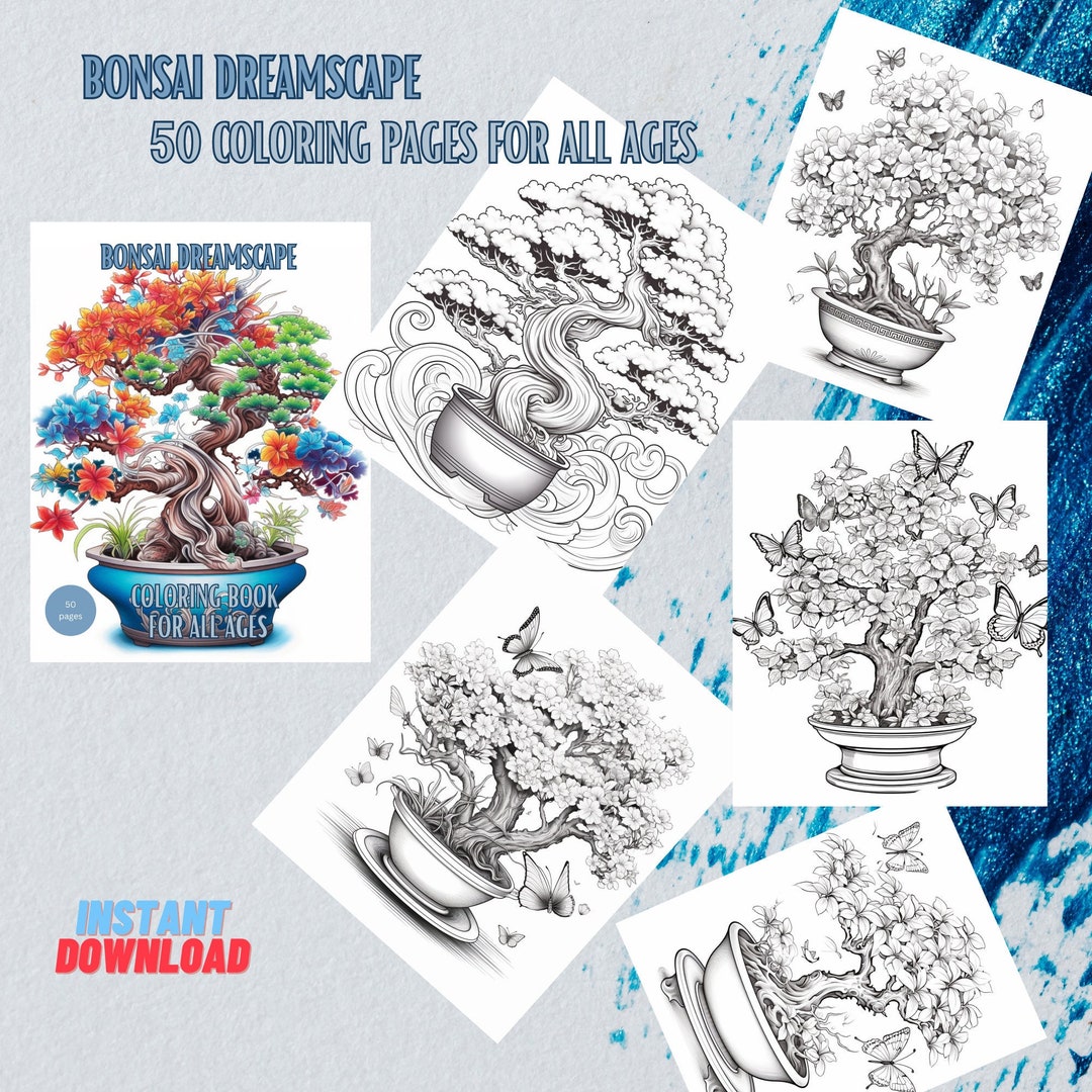 Bonsai Dreamscape Coloring Book: 50 Detailed Pages (PDF Download) - Etsy