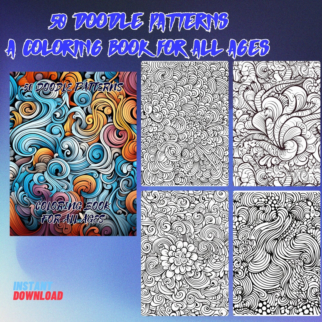 50 Doodle Patterns Coloring Book | Doodle Coloring Pages | Pattern ...